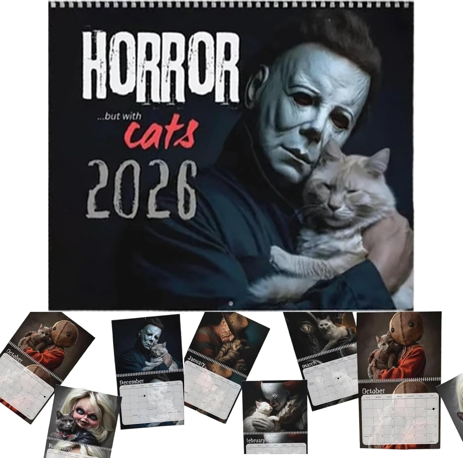 2026 Halloween Movie & Cats Wall Calendar â Spooky Cat Art Calendar with 12 Unique -Inspired ...
