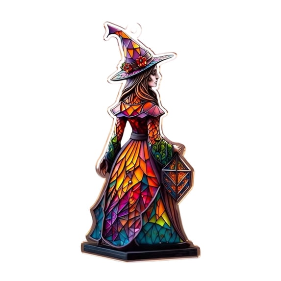 2026 Halloween Indoor Decorations 2D Stained Glass Style Witch Hanging ...
