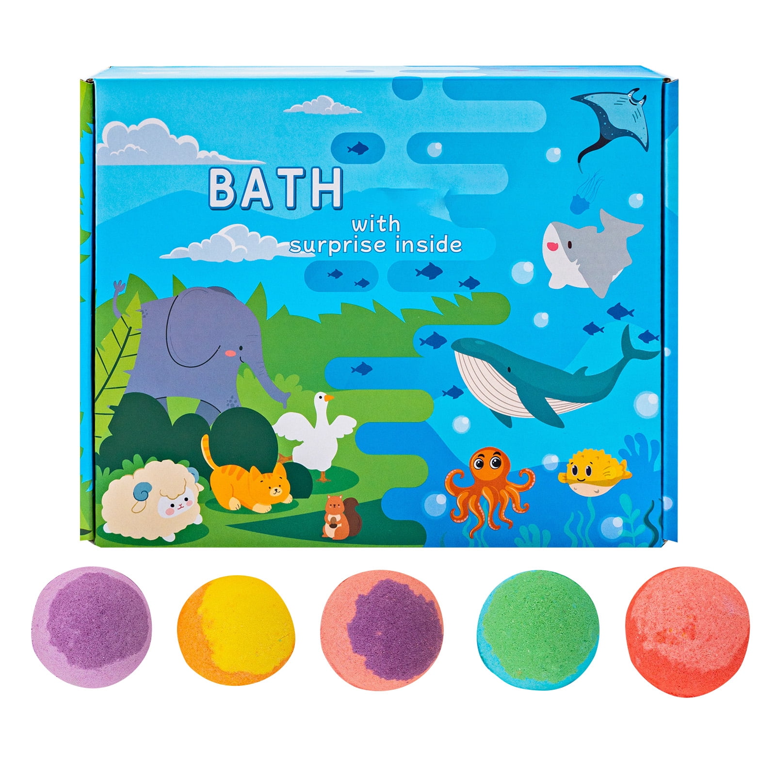 2026 Handmade Bath Bomb Gift Set, 5 Colorful Balls with Ocean Figurines ...