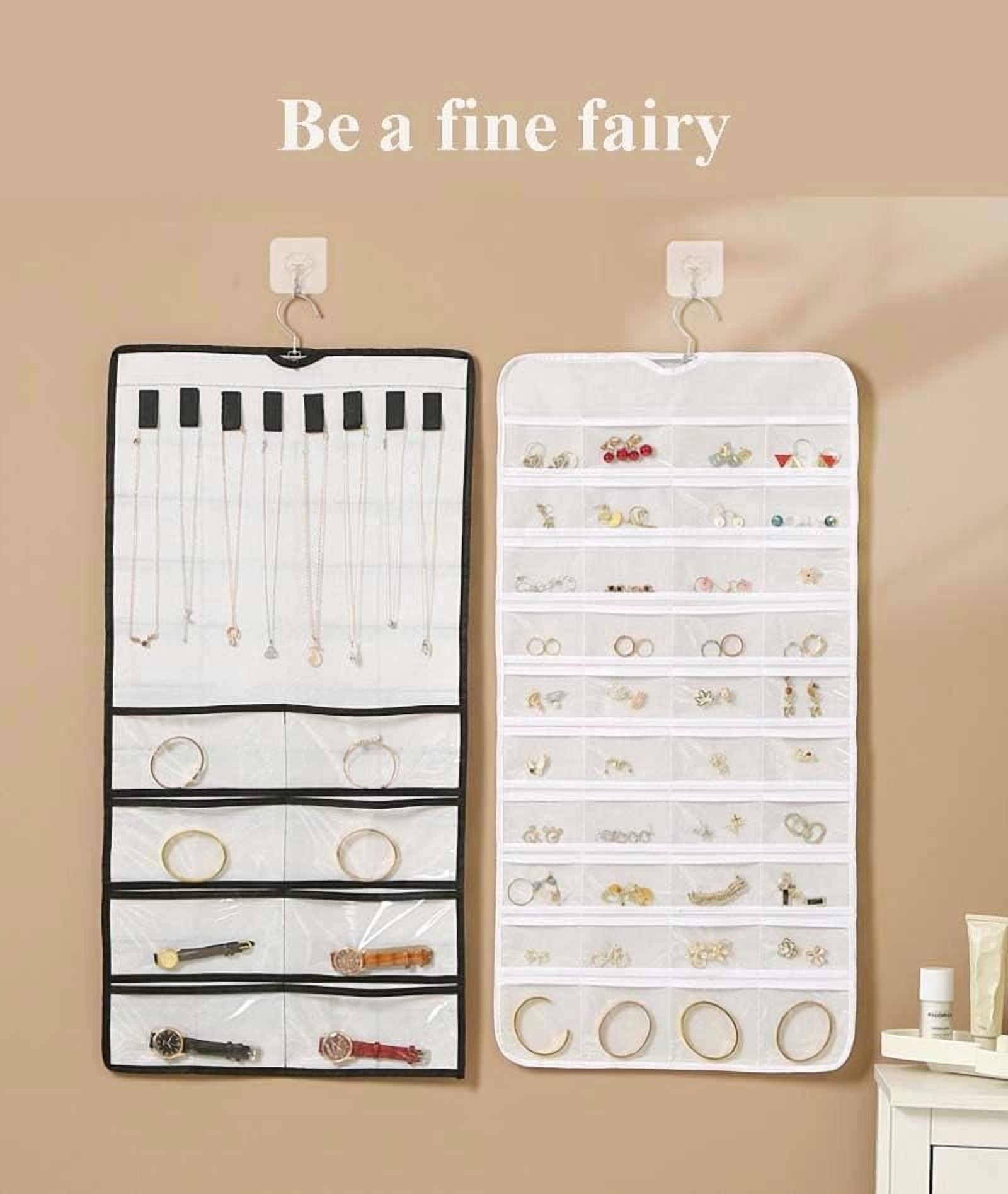 2026 Hanging Jewelry Organizer Storage Roll with Hanger Metal Hooks ...