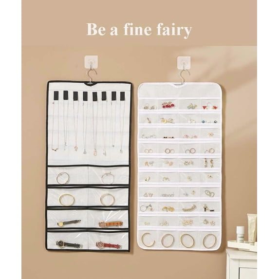 2026 Hanging Jewelry Organizer Storage Roll with Hanger Metal Hooks ...