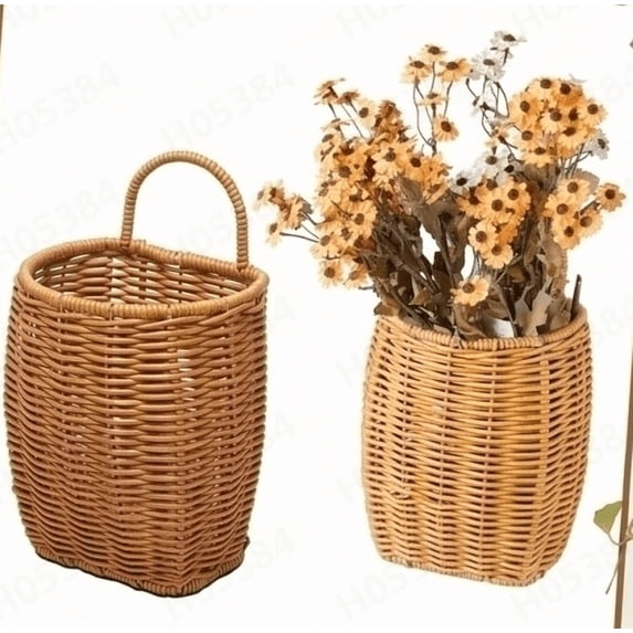2026 Hanging Rattan Baskets Storage Basket Portable Wall Hanging Flower ...