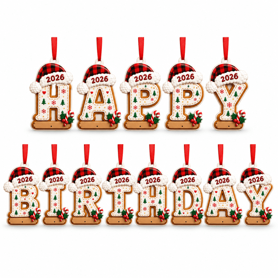 2026 Happy Birthday Christmas Tree Ornament Set,13-Piece Acrylic Letter ...