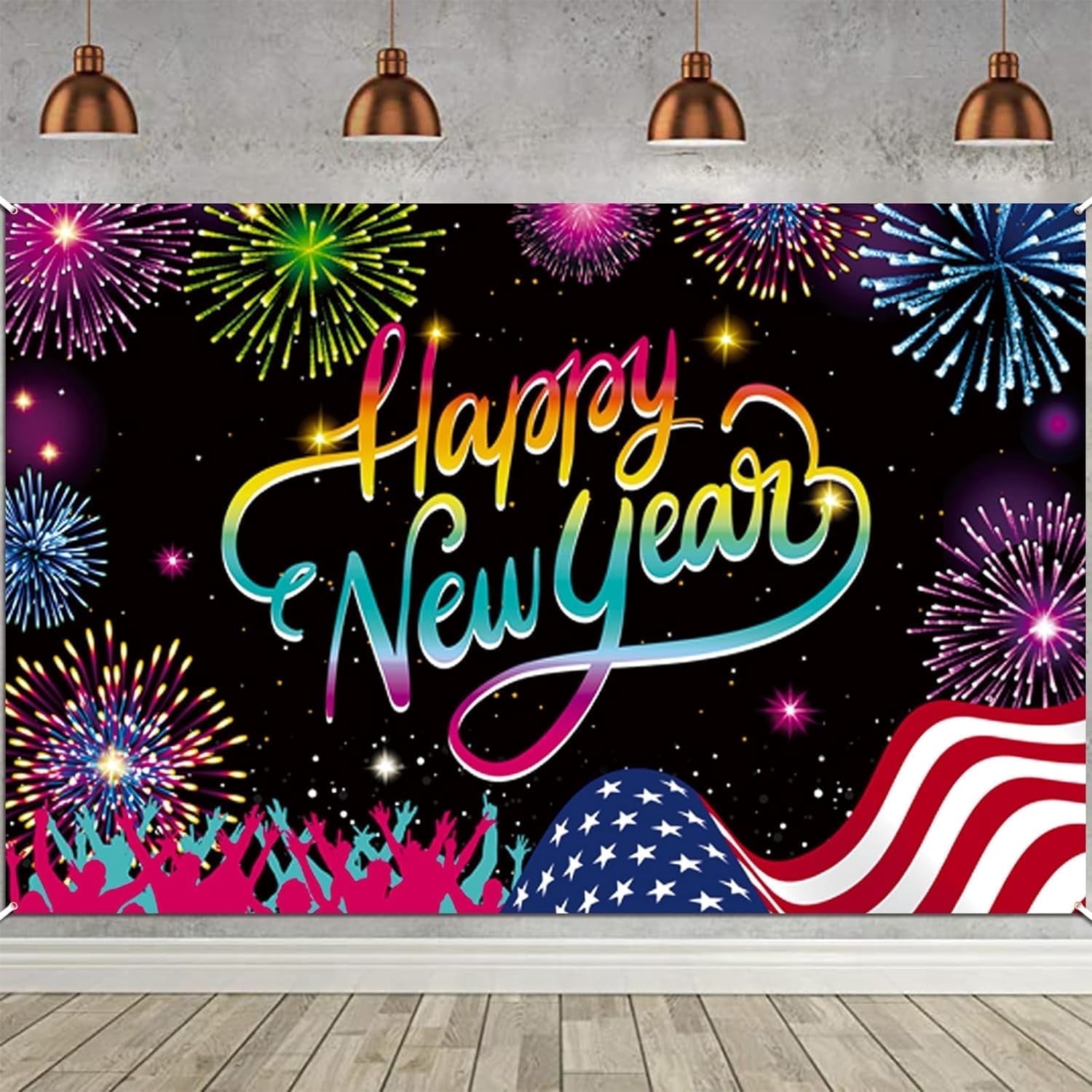 2026 Happy New Year Banner 73x43in, Colorful New Year Firework Backdrop ...