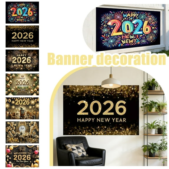 2026 Happy New Year Banner Large Fireworks Backdrop for Indoor Outdoor ...