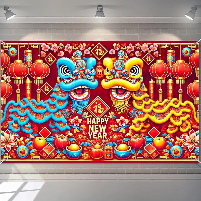 2026 Happy New Year Banner Red Lanterns Golden Spring Festival ...