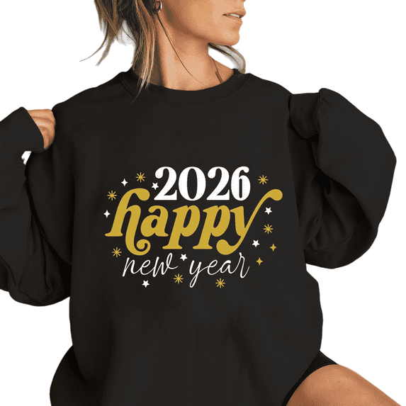 2026 Happy New Year Gold Star Retro Graphic Sweatshirt White S-3XL ...