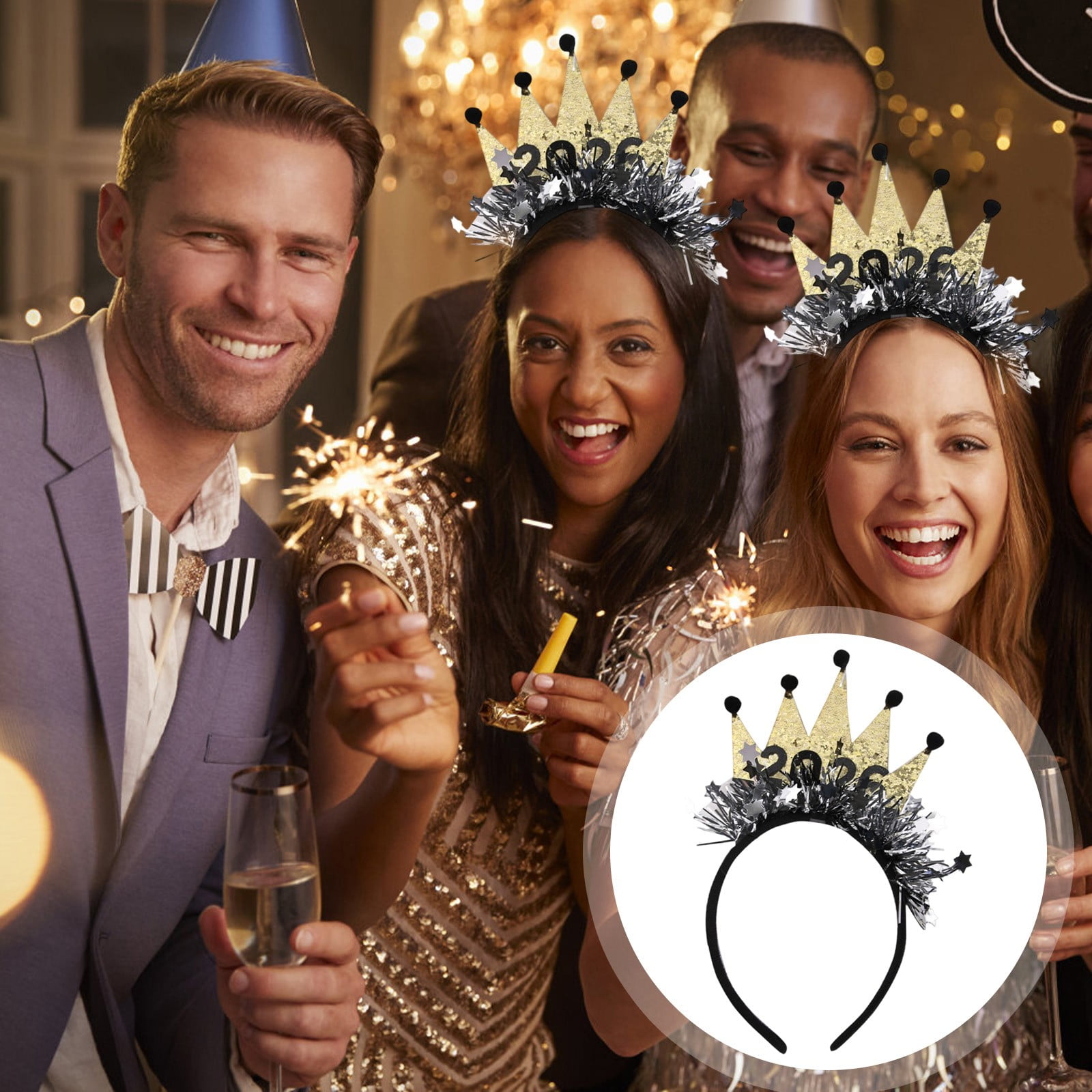 2026 Happy New Year Headbands Gold Crown Glitter Hair Accessories for ...