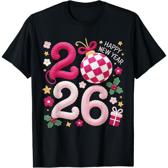 2026 Happy New Year Knit Style Graphic Art Women Adult Trendy T-Shirt ...