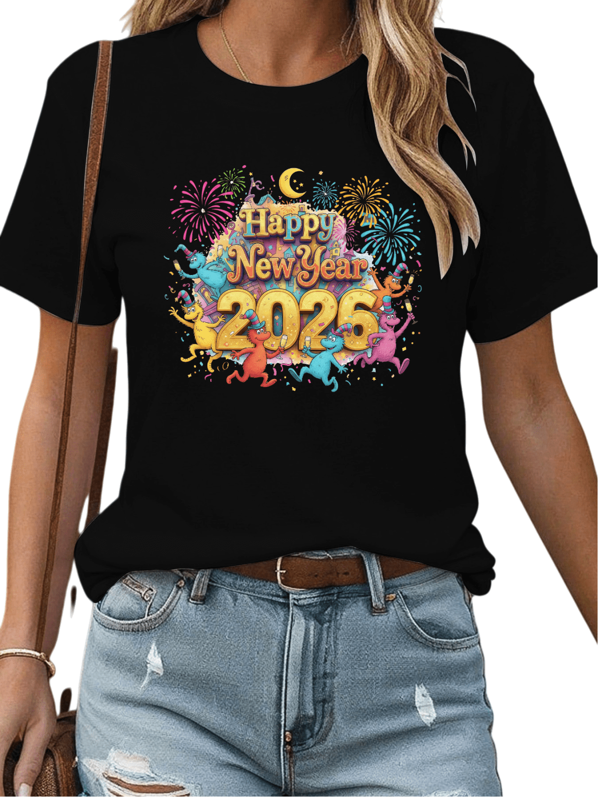 2026 Happy New Year Print Tshirt Graphic Tees Shirts Black Colorful ...