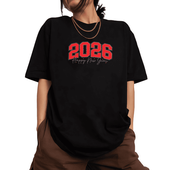 2026 Happy New Year Print Tshirt Retro Varsity Graphic Tees Celebration ...