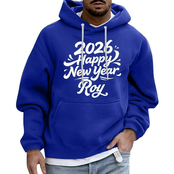 2026 Happy New Year Roy Pullover Hoodie Unisex Long Sleeve Casual Sweatshirt with Front Pocket ...