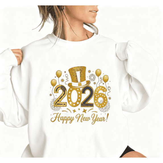 2026 Happy New Year Top Hat Theme Balloon Graphic Tee T Shirt Gold ...