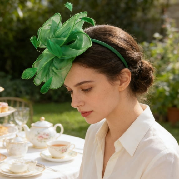 2026 Hat Flower Mesh Ribbons Feathers On A Headband And A Clip Tea ...