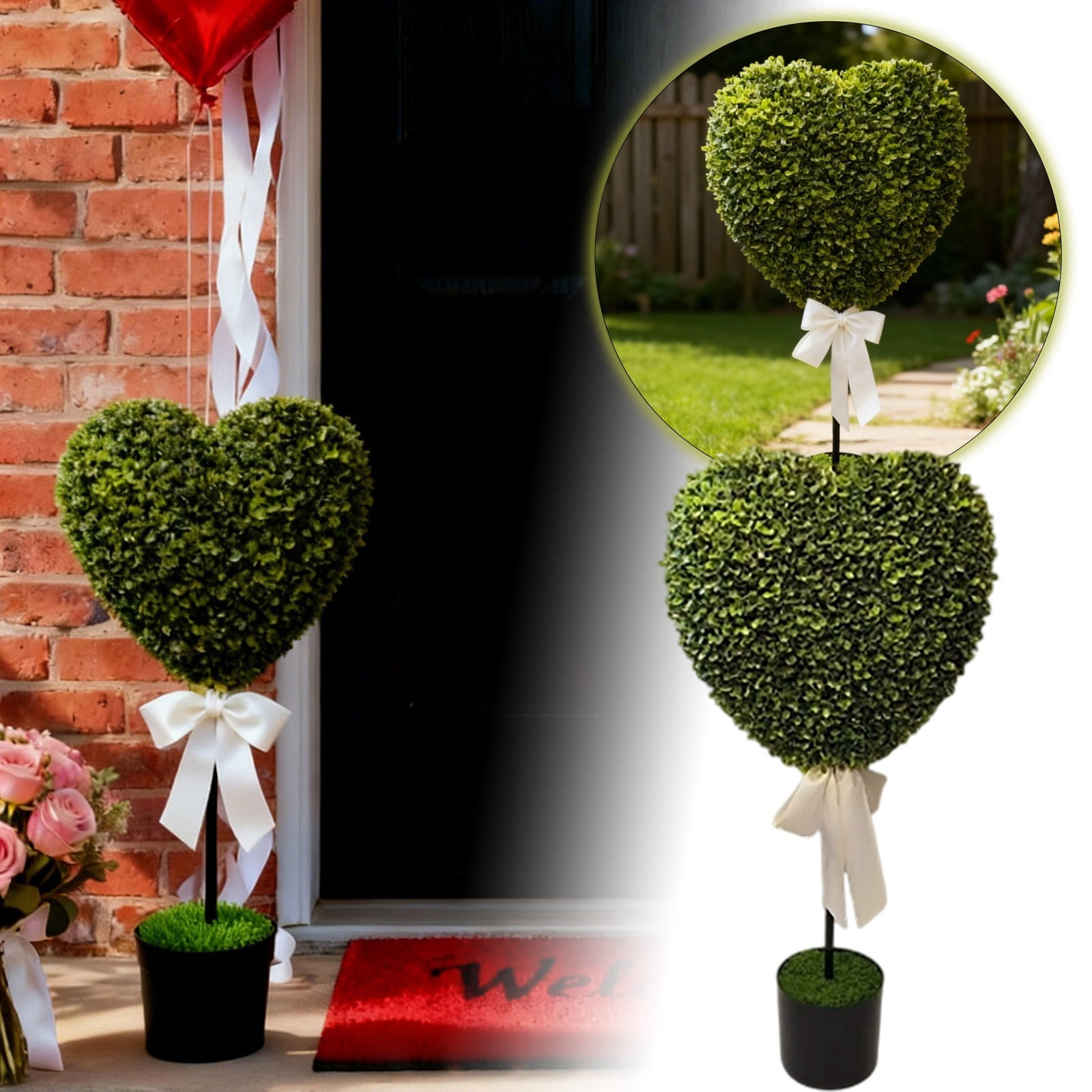 2026 Heart Shaped Bonsai Artificial Boxwood Heart Topiary Tree 32Inch ...