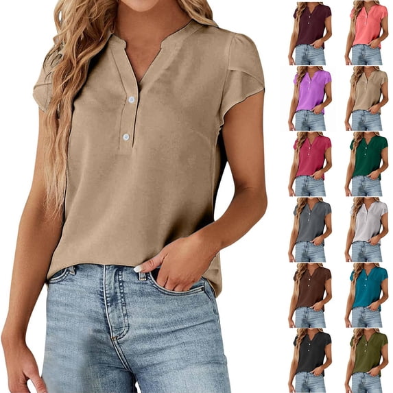 2026 Henley Tops Womens Dressy Casual Summer V Neck Business Work ...