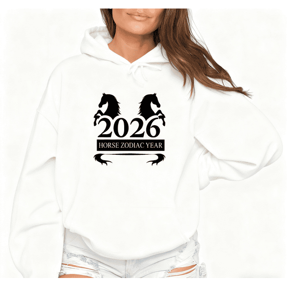 2026 Horse Zodiac Year Print hoodie Sweatshirt Graphic Sweatshirt White ...