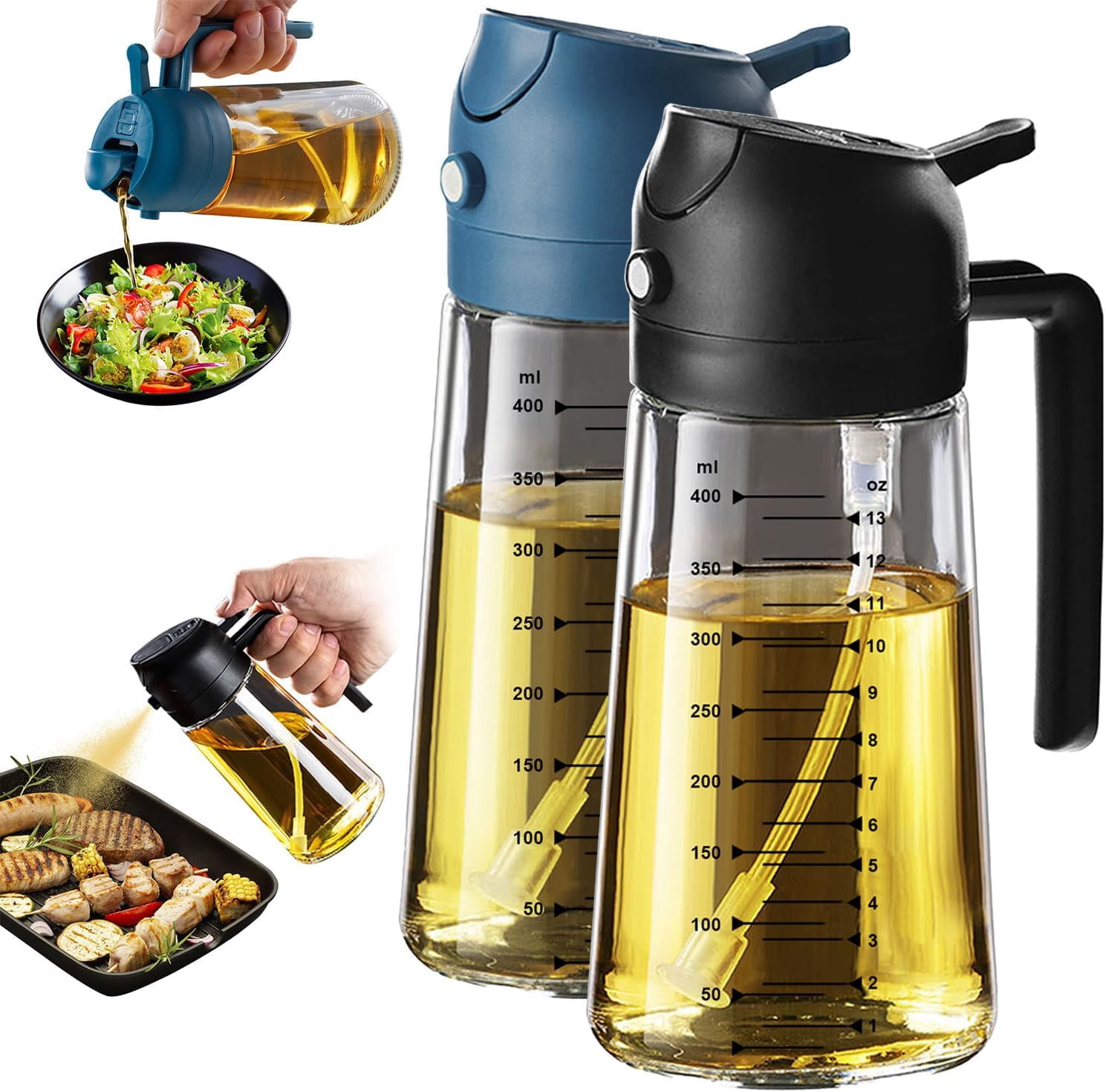 2026 Household Hot Pick Black & Navy Glass Olive Oil Sprayer, 16 oz/470 ...