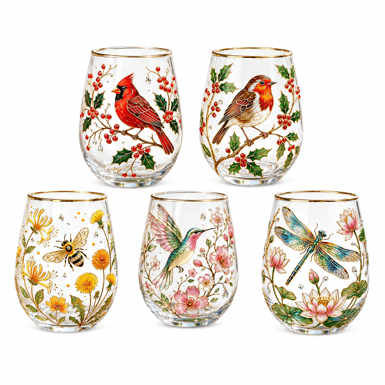 2026 Hummingbird Glass Tea Cup, Pink Floral Bird Mug, Colored ...