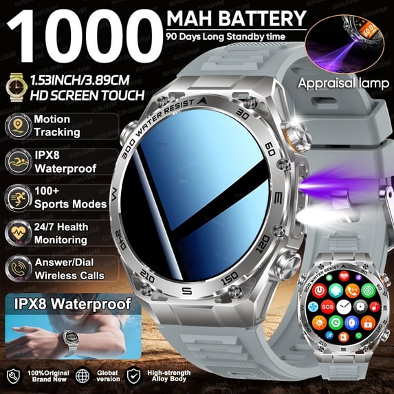 2026 IPX8 Outdoor Smartwatch, 1.53" HD Touch Screen, 1000mAh Long ...