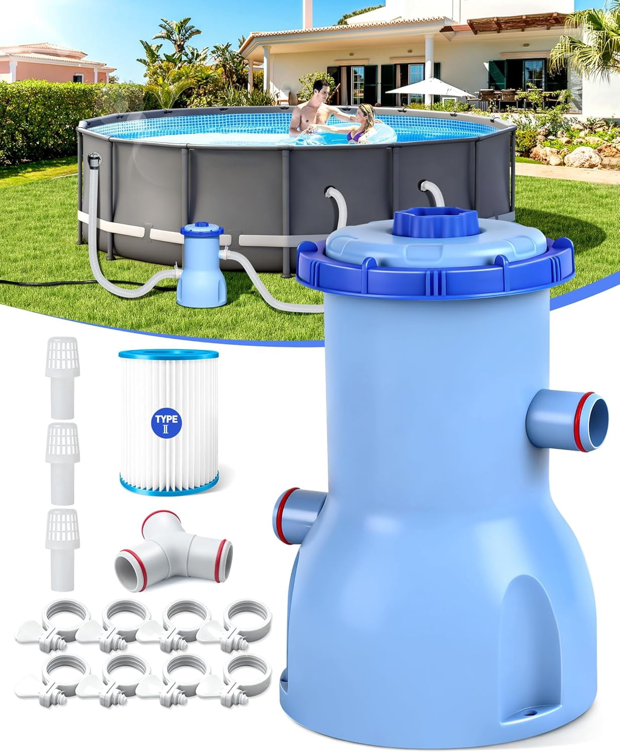 2026 Improved 530 GPH Small Pool Filter Pump Cartridge Filter Pump for ...