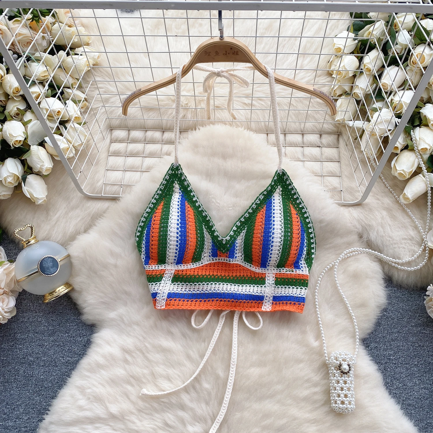 2026 Inspired Colorful Knitted Camis Women Vacation Halter Top Sexy ...