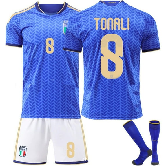 2026 Kids Soccer Jersey Blue Set #8 Tonali Jersey Kit Youth Outfits For ...