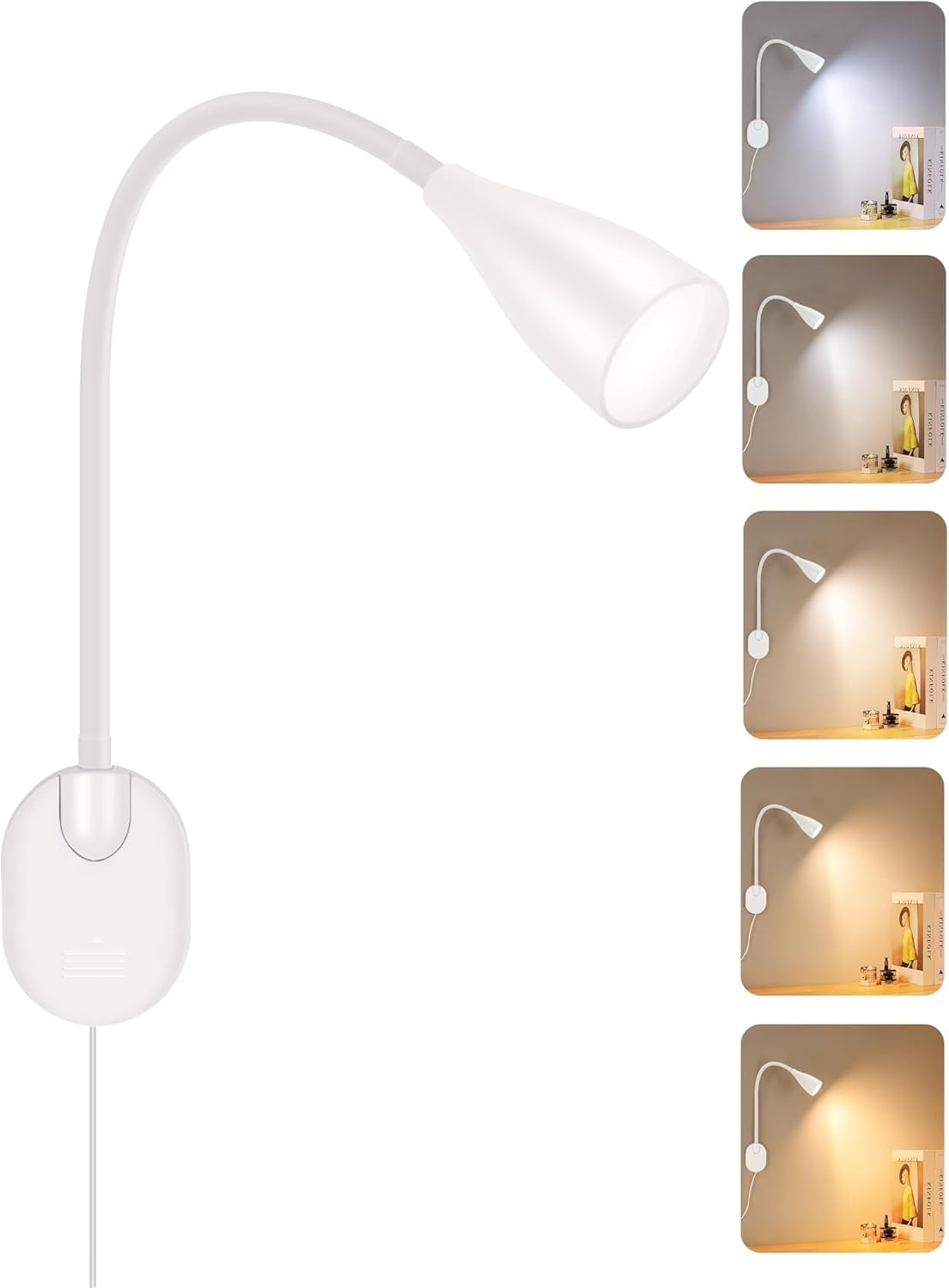 2026 LED Wall Mounted Reading Light, 5 Color Modes 10 Brightness Dimmer ...