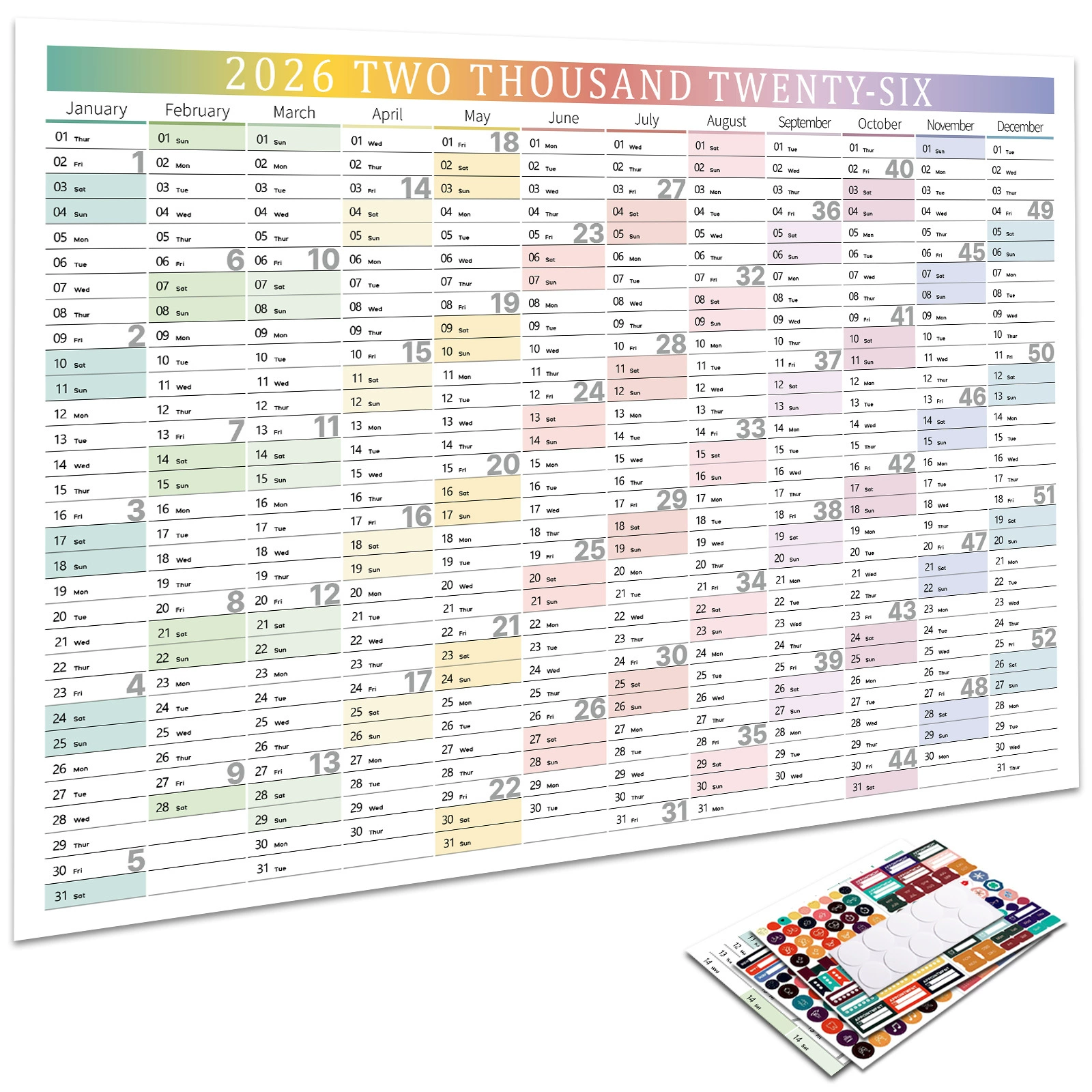 2026 Large 29x21" Yearly Wall Calendar Planner, 150g Thick Paper ...