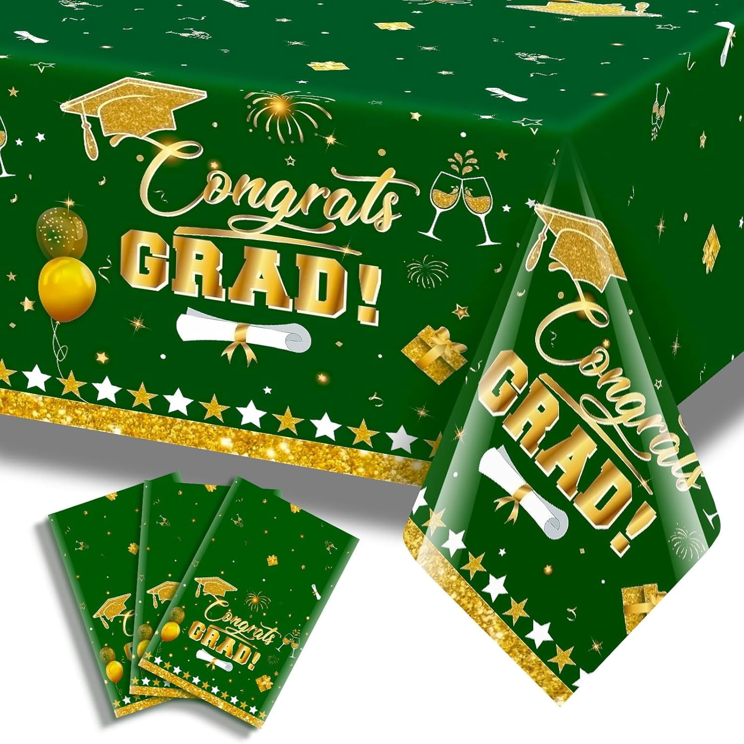 2026 Latest 3 Pack Green Gold Congrats Grad Disposable Plastic ...