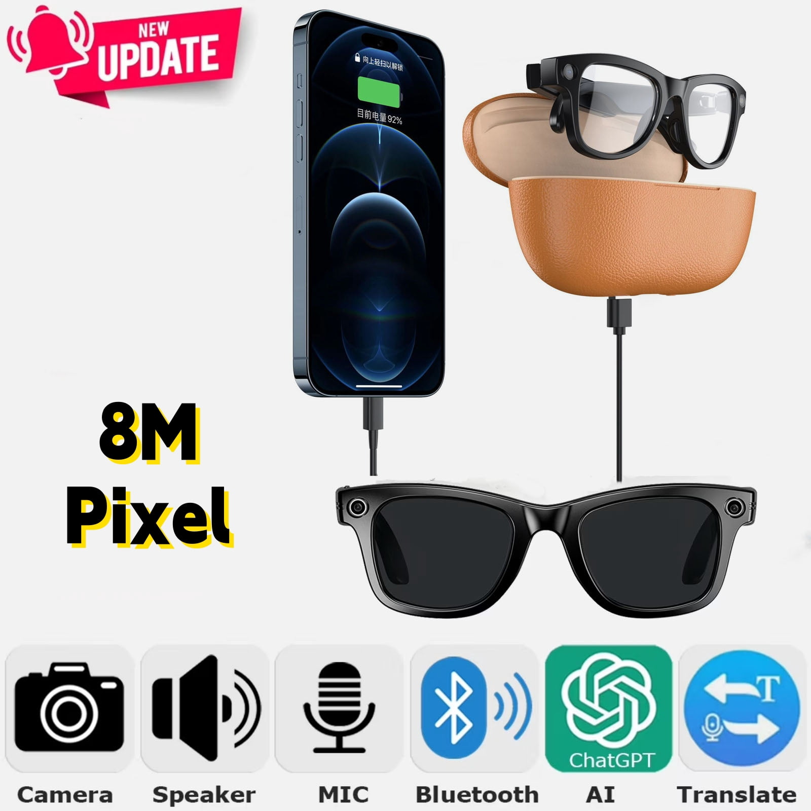 2026 Latest AI Smart Glasses with Charging Case,8MP HD Camera Glasses ...