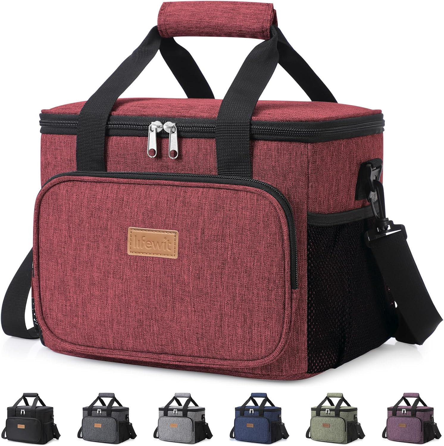 .2026 Latest Burgundy 15 L Large Insulated Cooler Lunch Tote Bag,24-Can ...