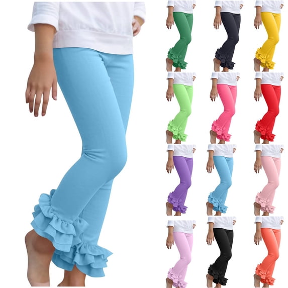 2026 Light Blue Yoga Pants Girls Ruffle Elastic Waist Flare Leg ...