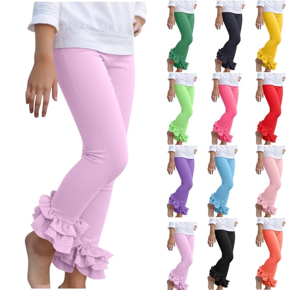 2026 Light Purple Yoga Pants Girls Ruffle Elastic Waist Flare Leg ...