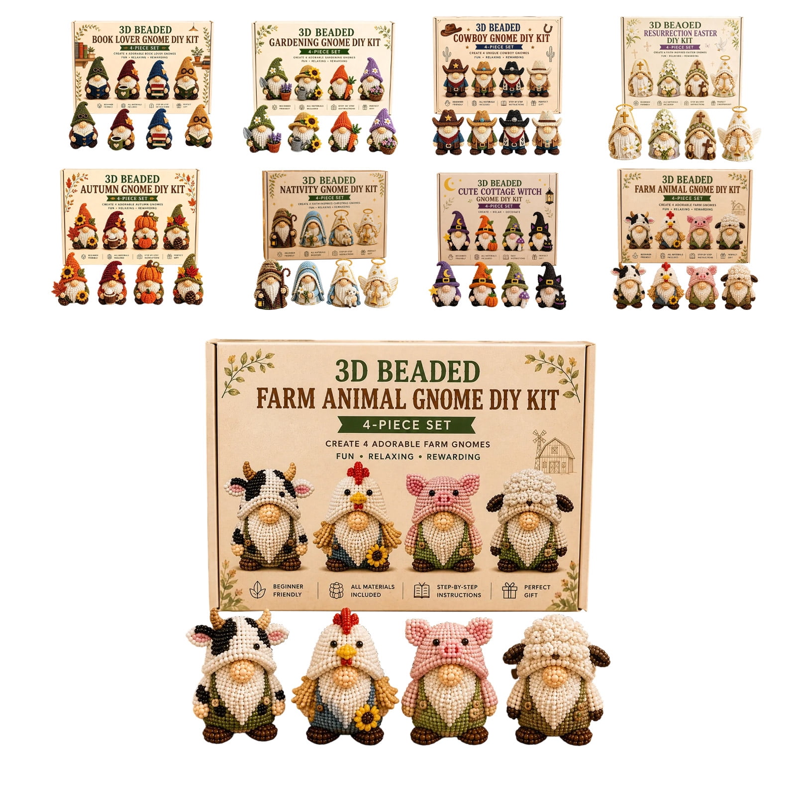 2026 Limited Edition 3D Beaded Gnome DIY Kit,4 Gnome Designs 3D Beaded ...