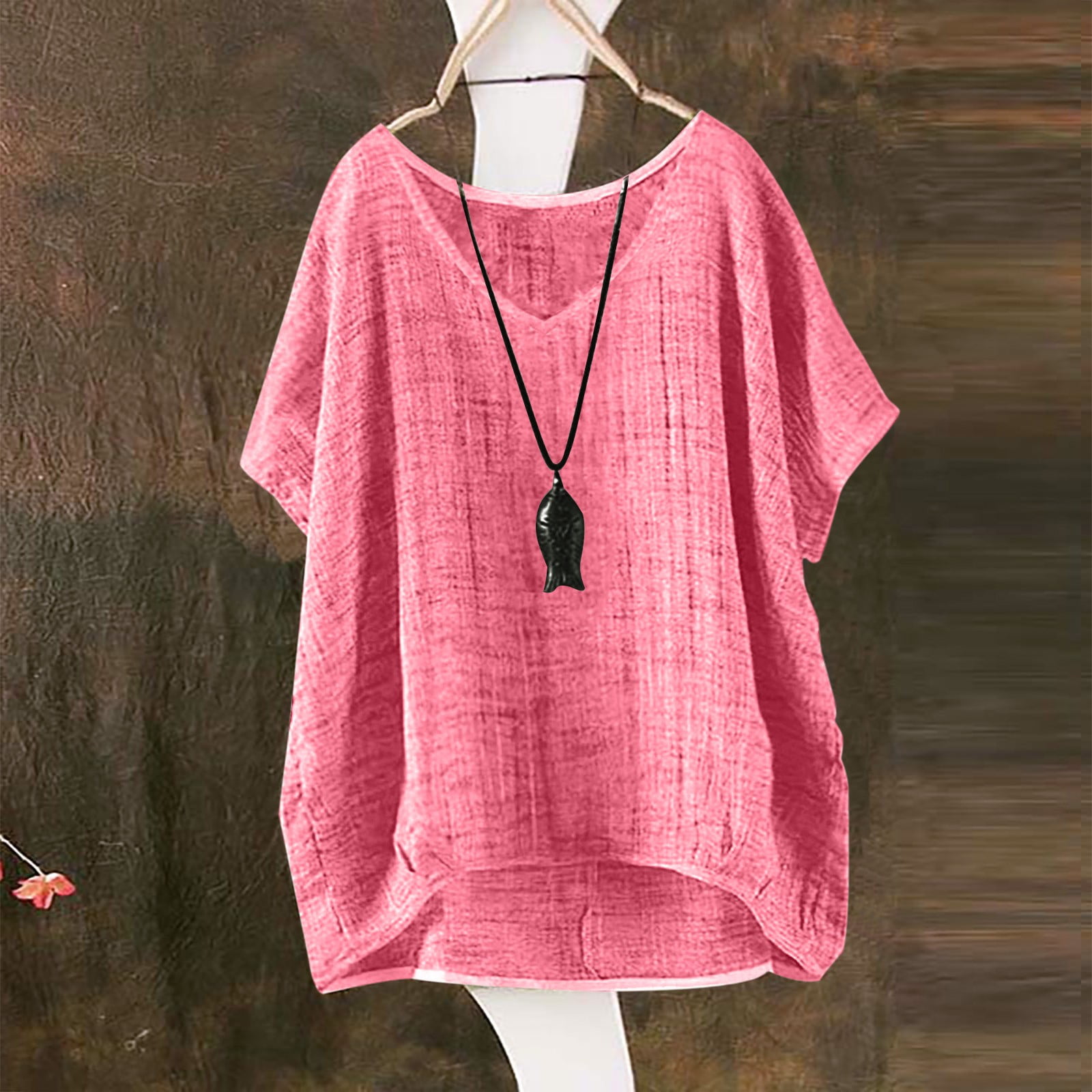 2026 Linen Shirts for Women Summer Trendy Plus Size Crewneck Short ...