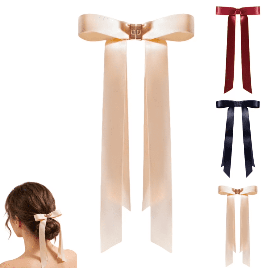 2026 Magnetic Satin Hair Bow Clip 9.5" Thick Ribbon Hairpin with Long ...