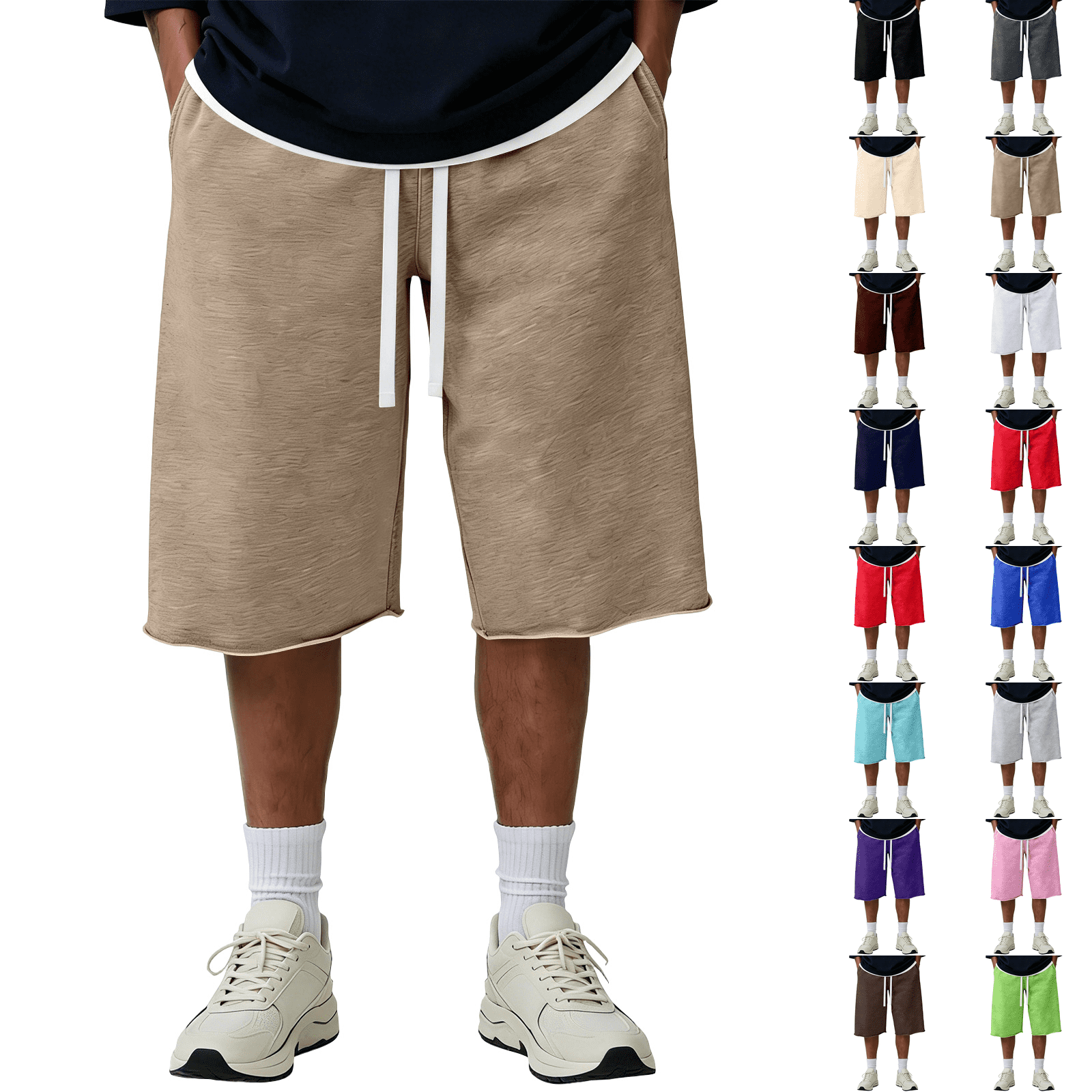 2026 Men's Baggy Sweat Shorts Lightweight Under Knee Casual Drawstring ...