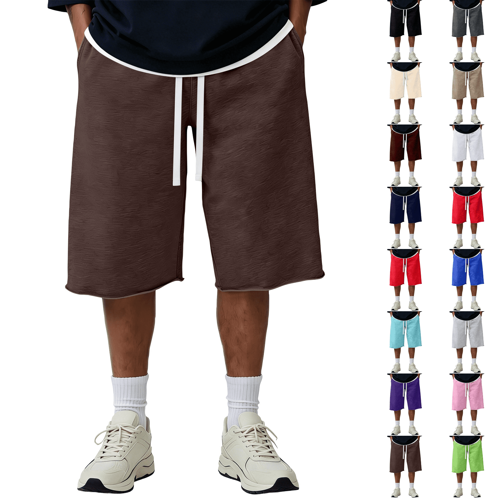 2026 Men's Baggy Sweat Shorts Lightweight Under Knee Casual Drawstring ...