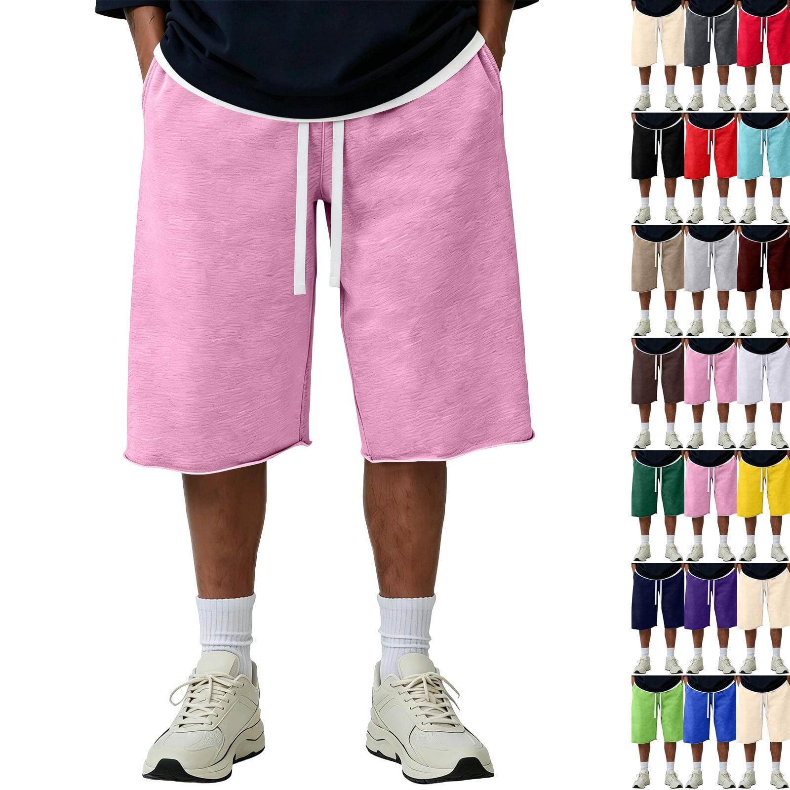2026 Men's Baggy Sweat Shorts Lightweight Under Knee Casual Drawstring ...
