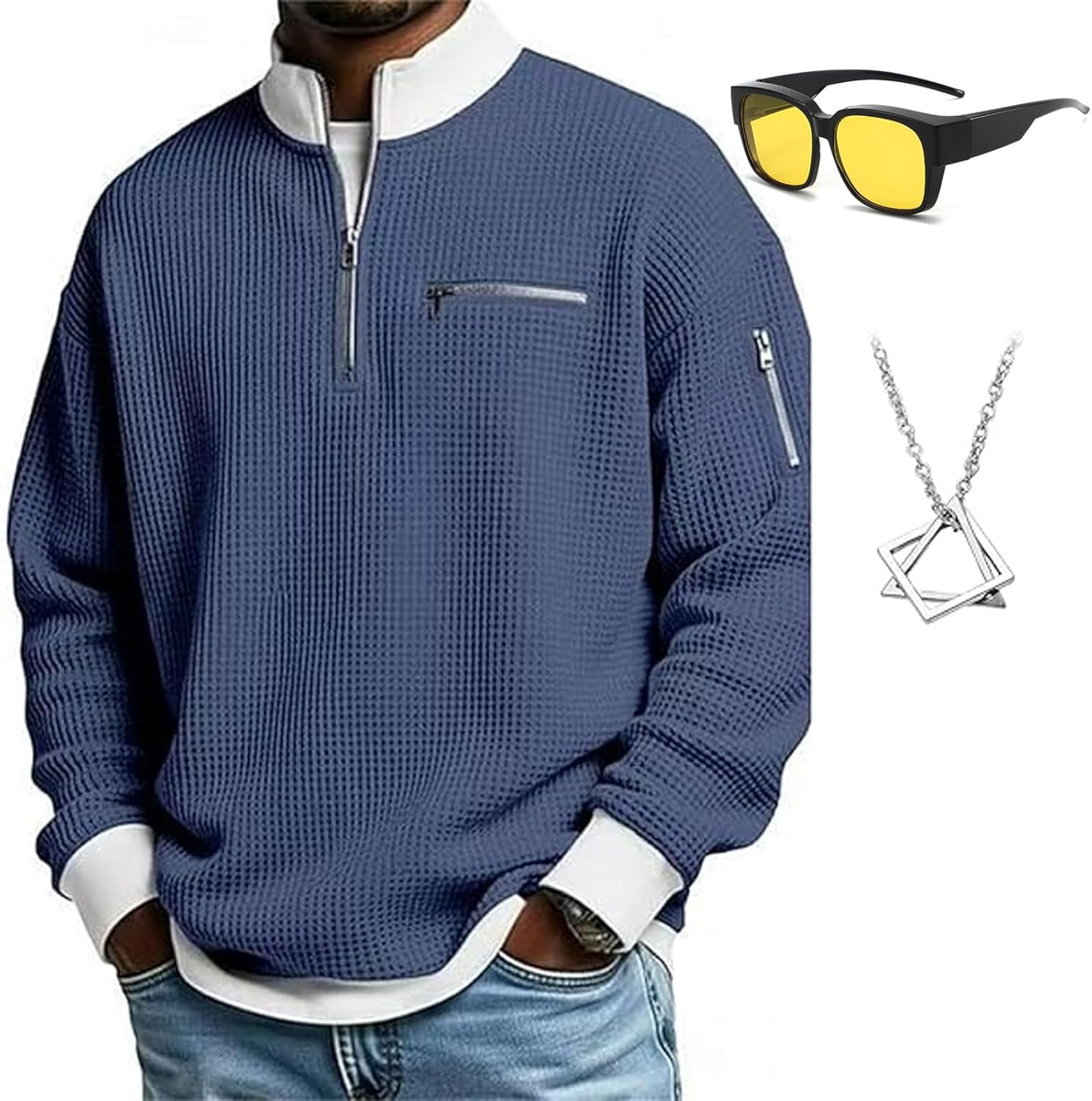 2026 Men's Casual Fashion up Collar Contrasting Zipper Sweatshirt, Men ...