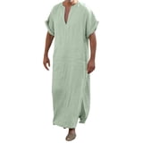 2026 Men's Casual Robe, V Neck Short Sleeve, Muslim Style, Linen Fabric ...