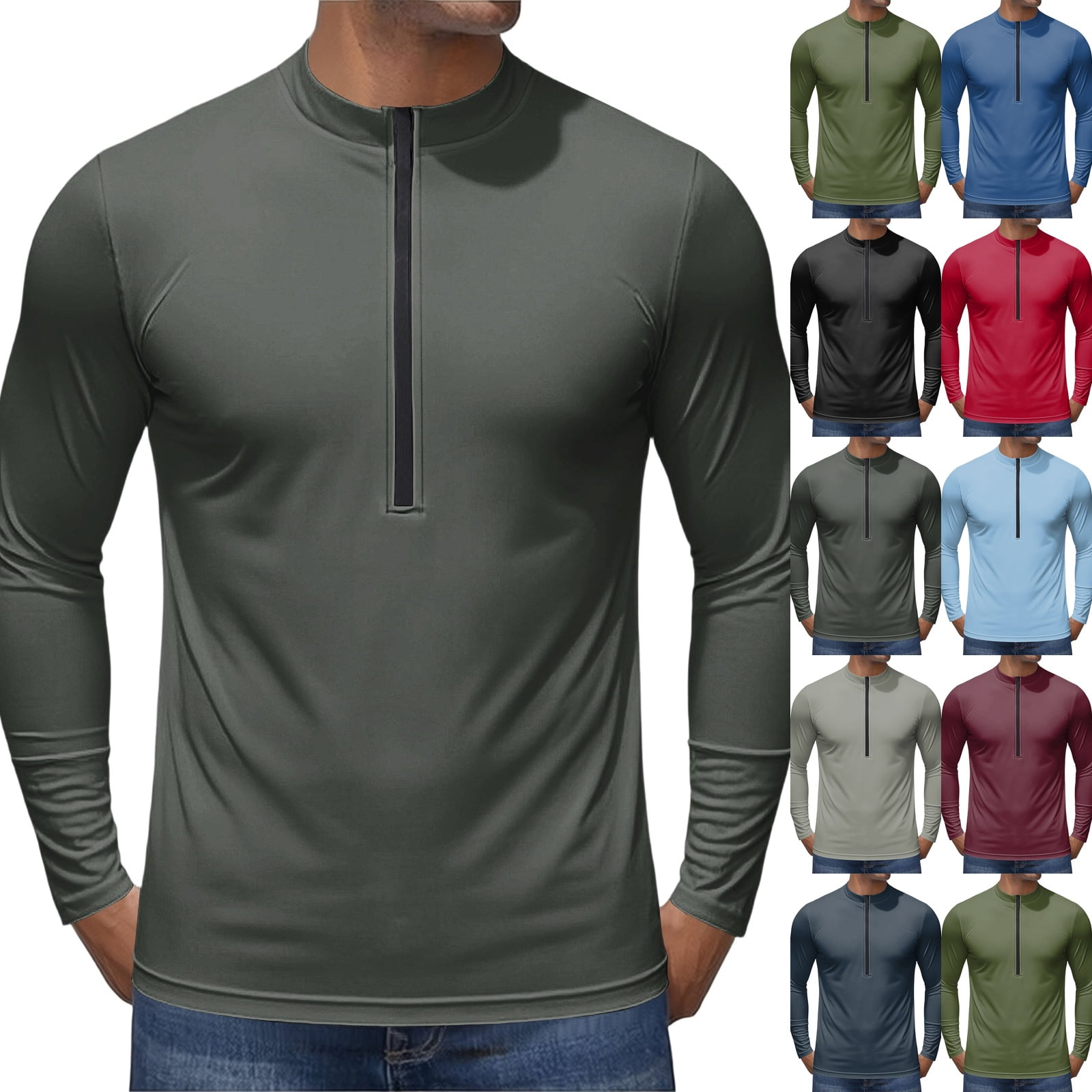 2026 Men's Long Sleeve Sun Shirts Stand Collar 1/4 Zip Up Fishing ...
