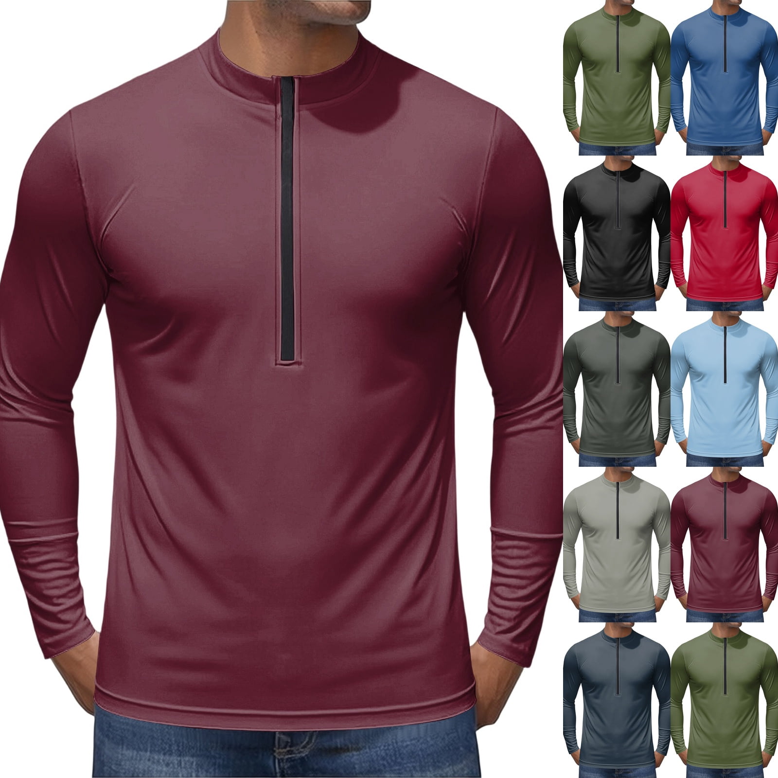2026 Men's Long Sleeve Sun Shirts Stand Collar 1/4 Zip Up Fishing ...