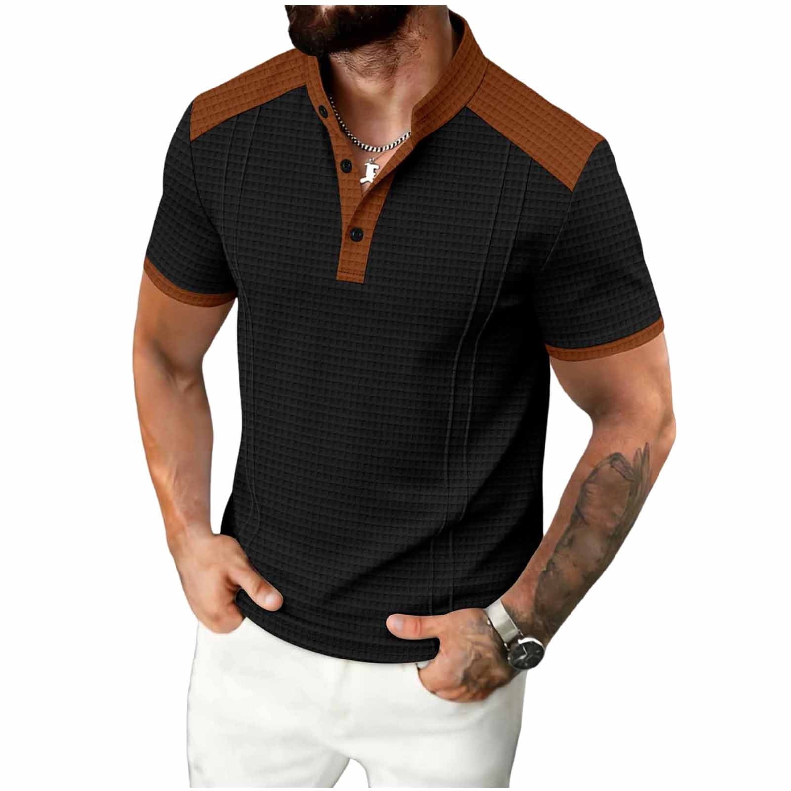 2026 Men's Polo Shirts Short Sleeve Casual Polo T Shirt Color Block ...