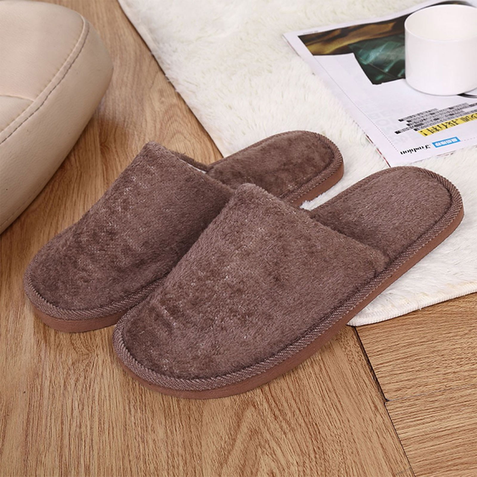 2026 Men's Solid Color Winter Fleece Slippers, Silent Non-Slip Indoor ...