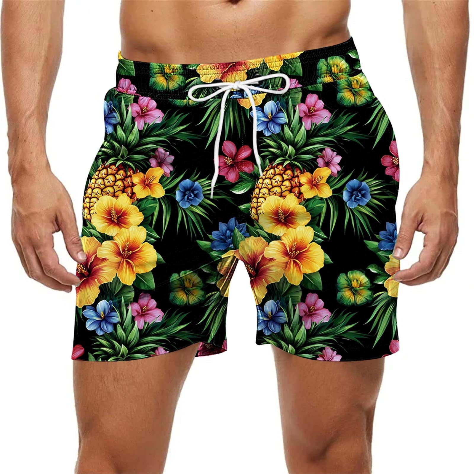 2026 Men’s Tropical Pineapple & Floral Print Quick-Dry Swim Trunks ...