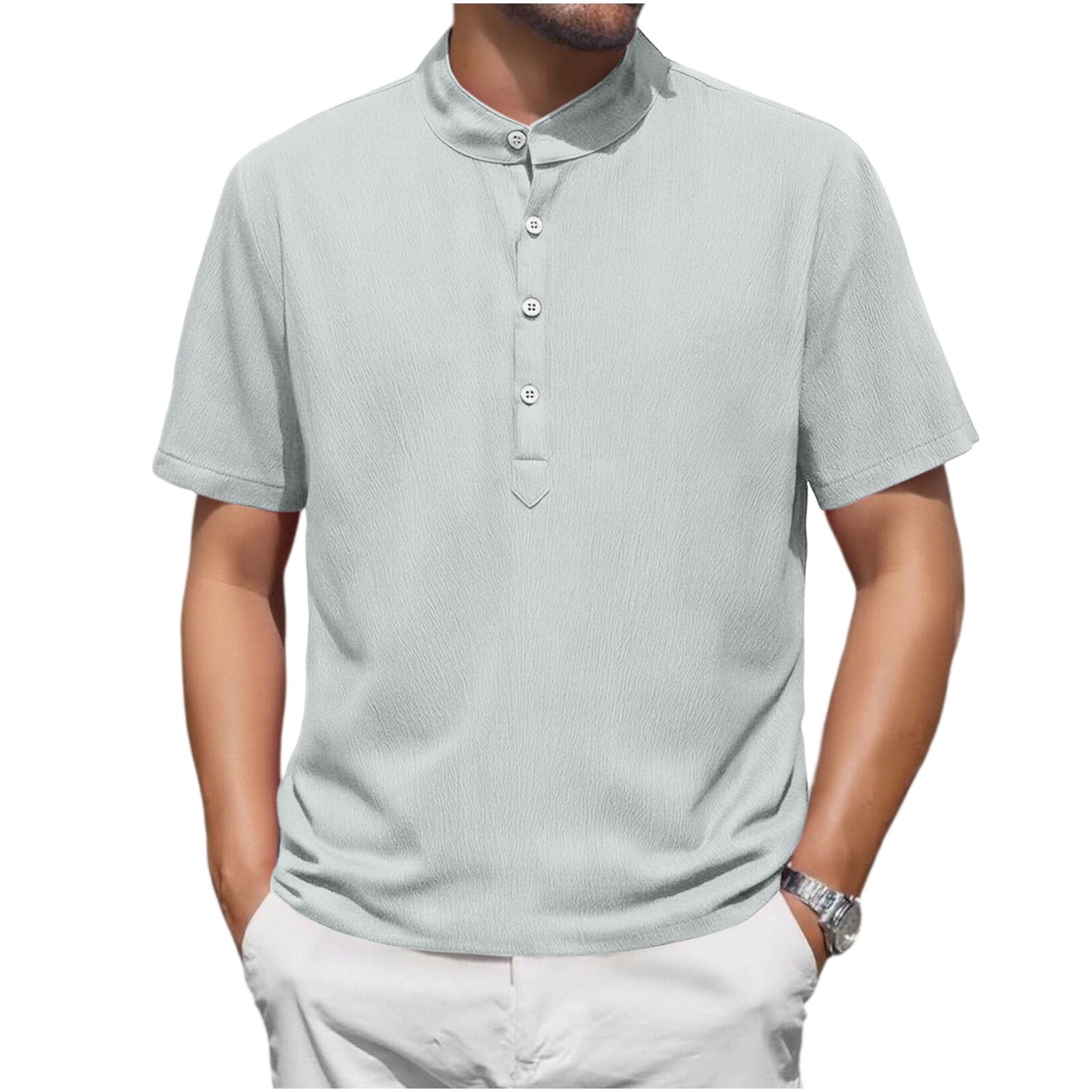 2026 Mens Casual Henley Shirt Plus Size Solid Soft Cozy Short Sleeve ...