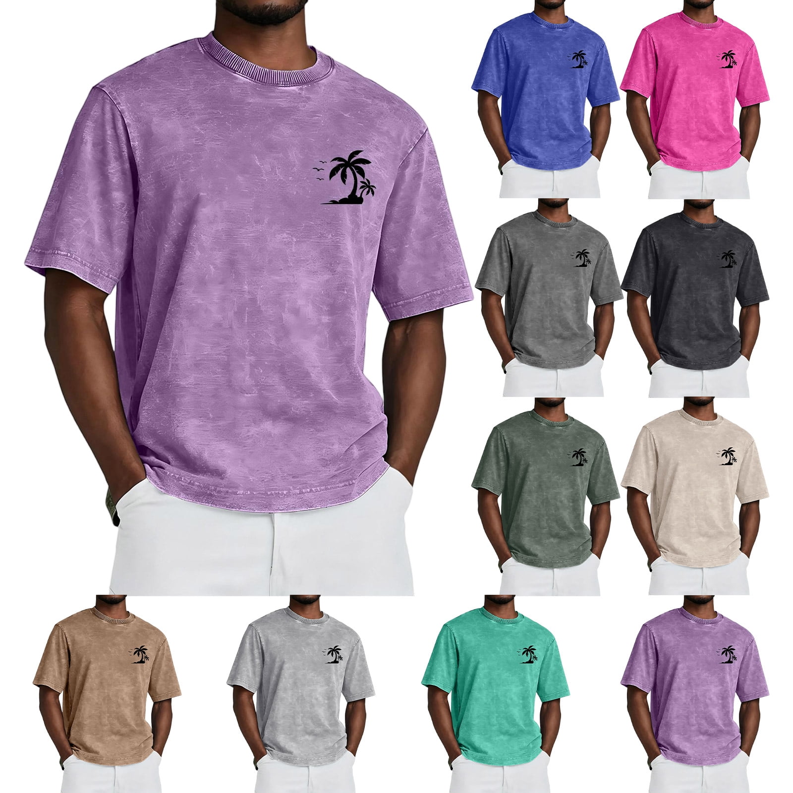 2026 Mens Loose Fit Retro Hawaiian Tee Breathable Short Sleeve Palm ...