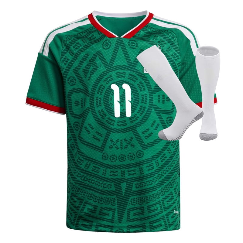 2026 Mexico Team Soccer #11 T-Shirt Pairing With Socks Retro Style ...